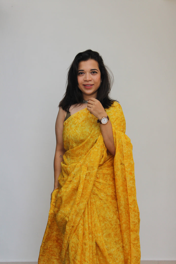 HALDI Eco Printed Habutai Silk Sari – mulyaindia